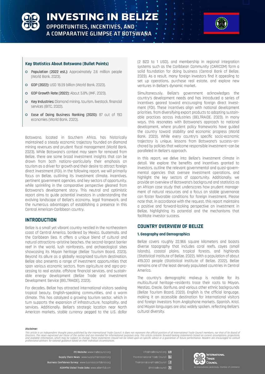 Doing Business with Belize – The International Trade Council
