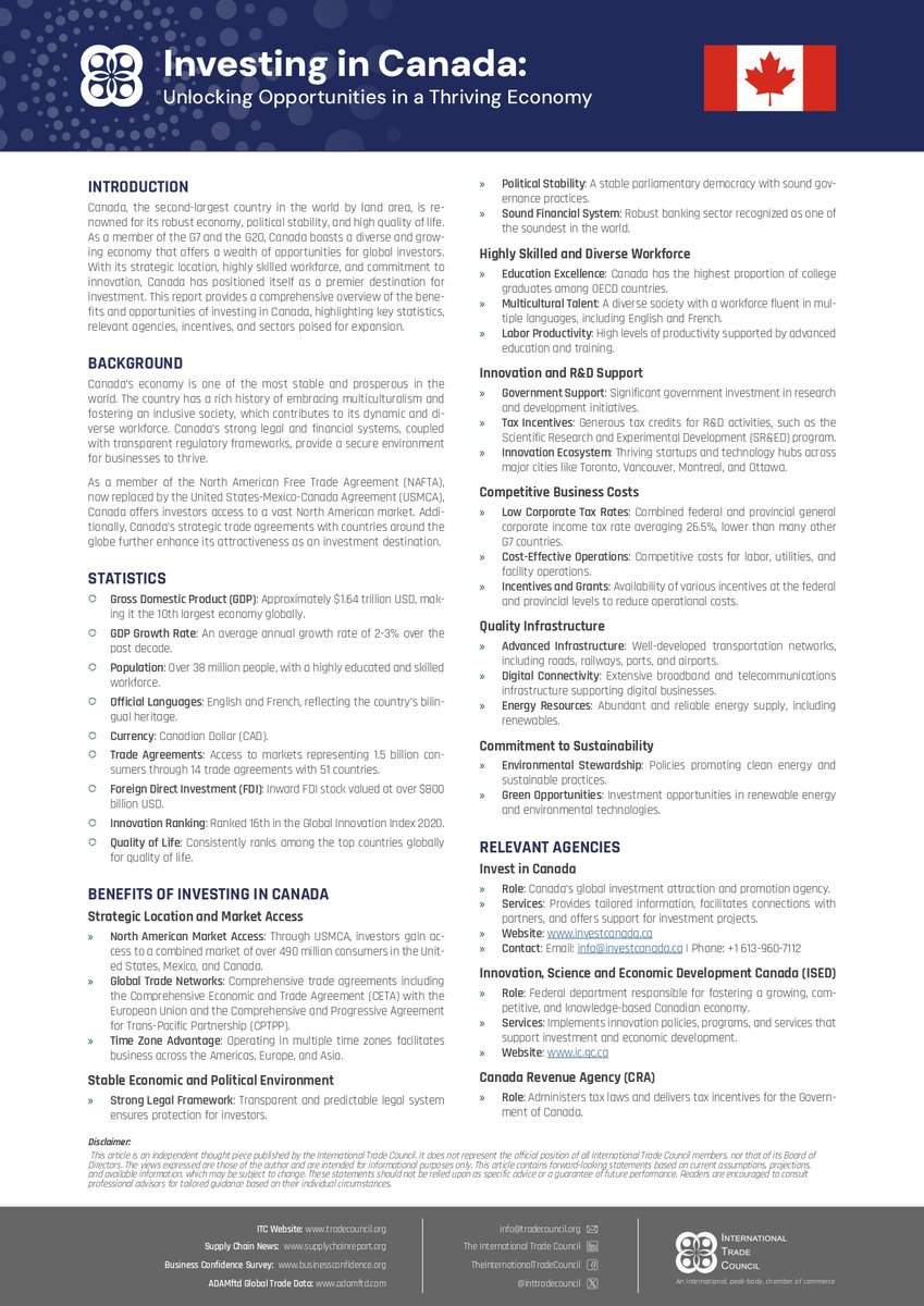 Investing in Canada - The International Trade Council