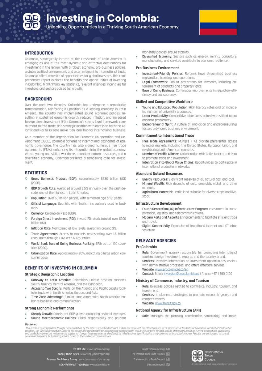 Investing in Colombia - The International Trade Council