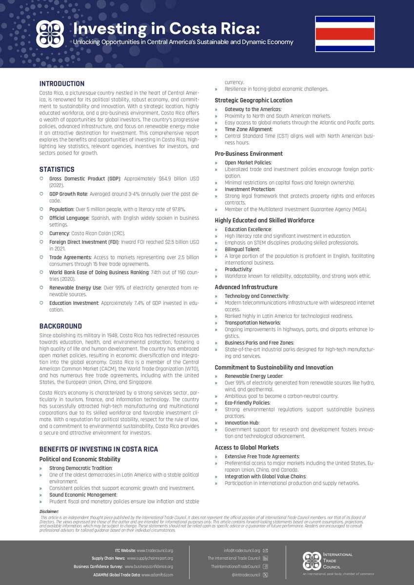 Investing in Costa Rica - The International Trade Council