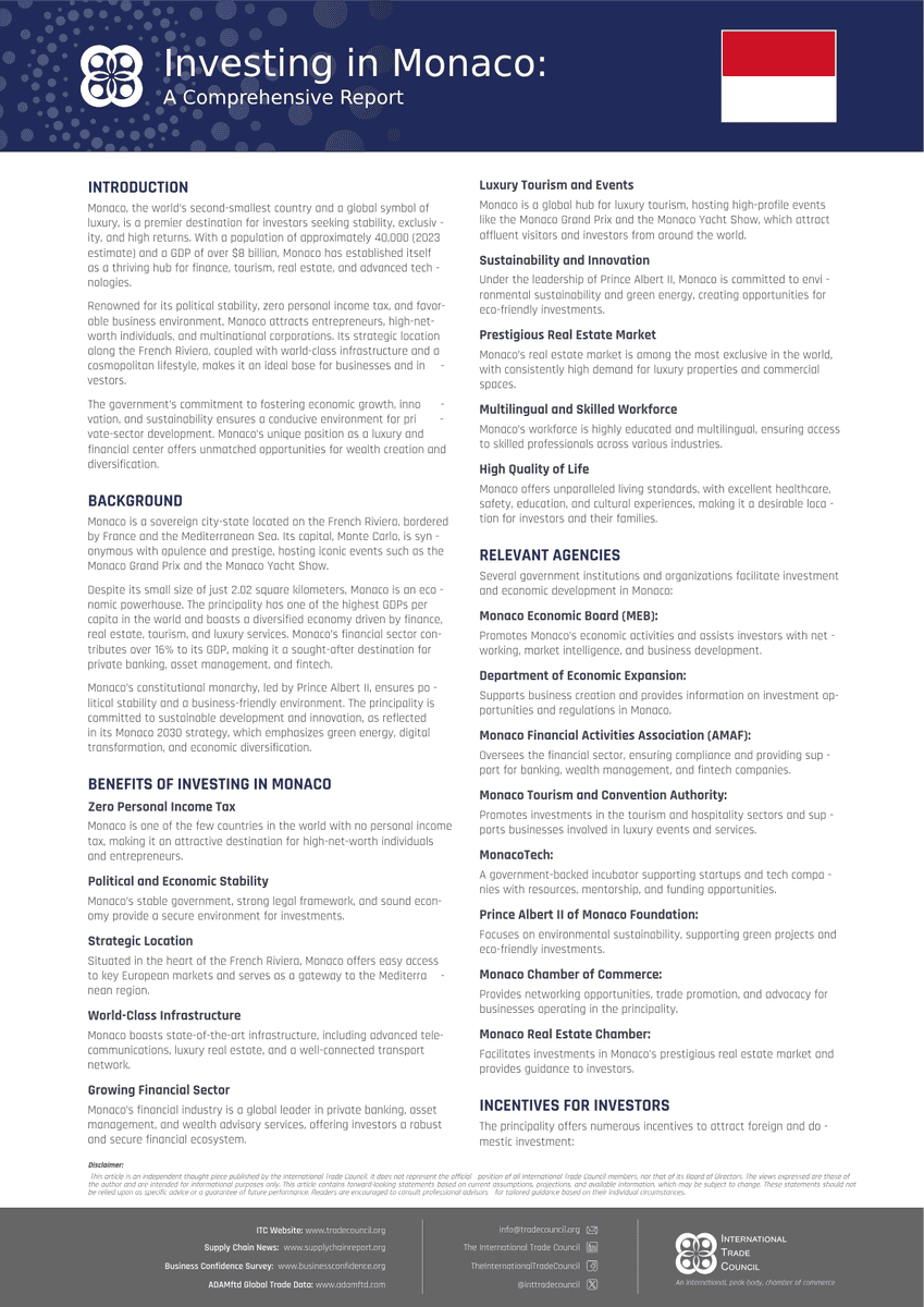 Investing in Monaco - The International Trade Council