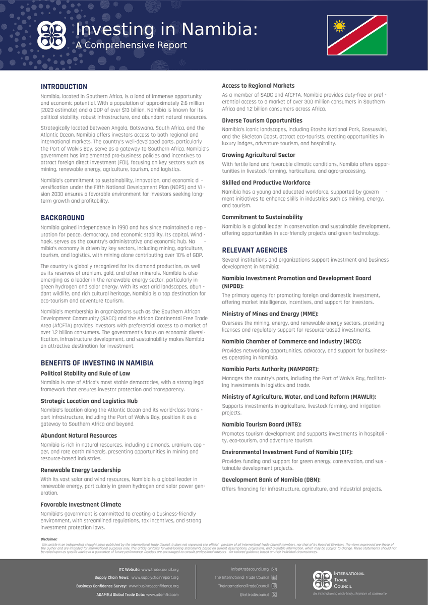 Investing in Namibia - The International Trade Council