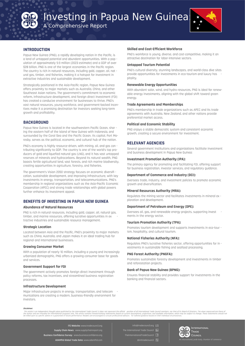 Investing in Papua New Guinea - The International Trade Council