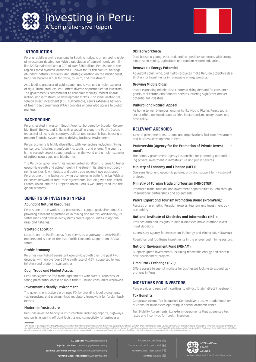 Investing in Peru - The International Trade Council