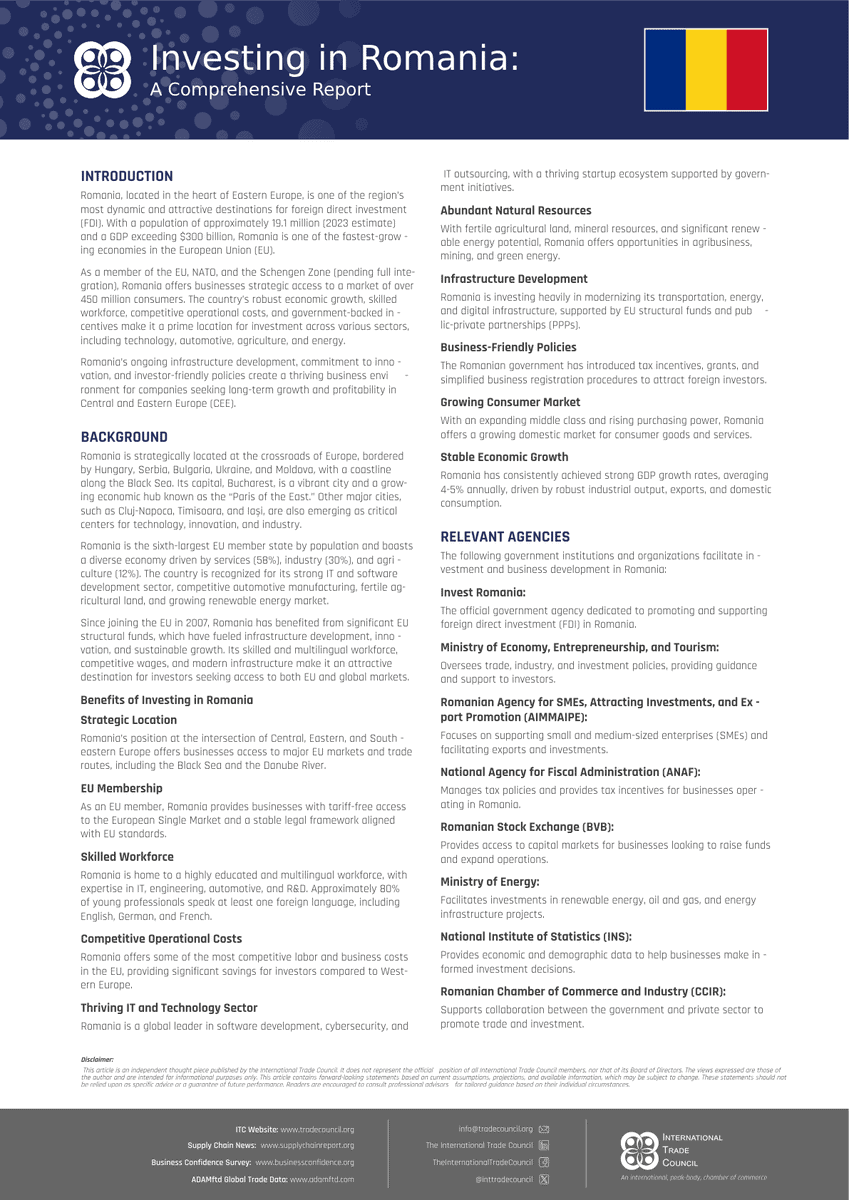 Investing in Romania - The International Trade Council