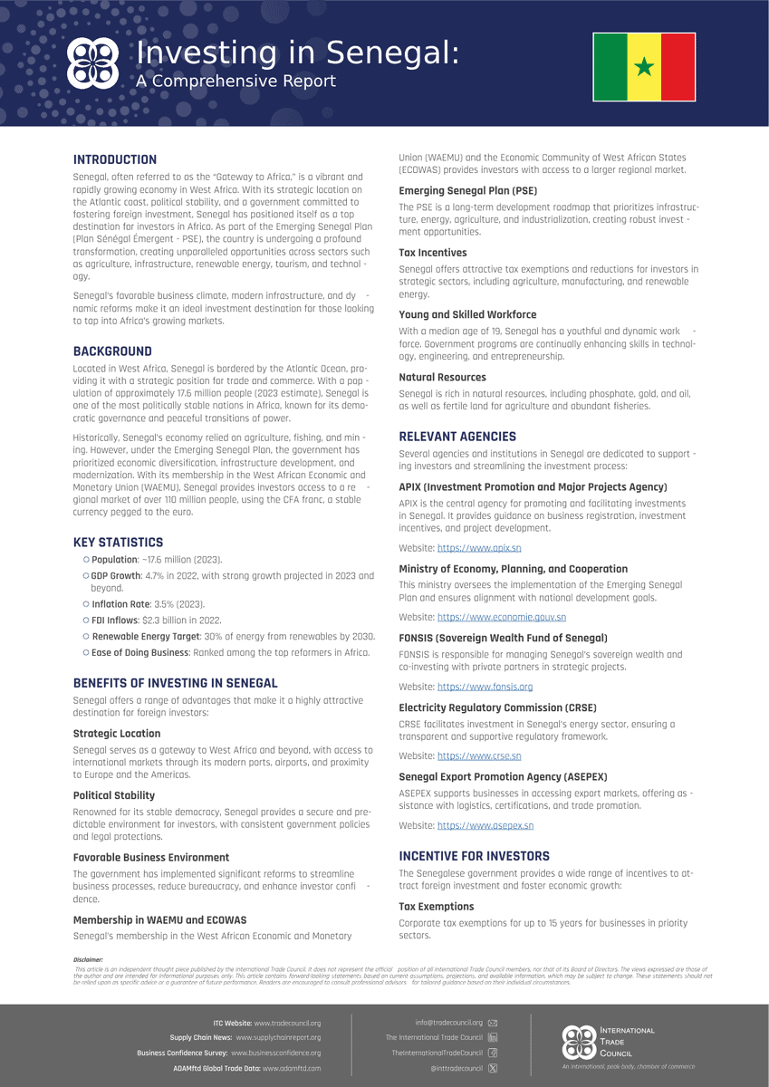 Investing in Senegal - The International Trade Council
